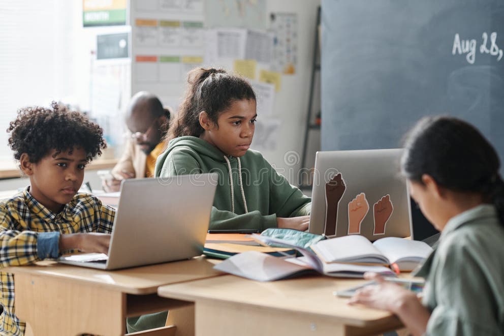 School Children Studying on Computers in Classroom Stock Image - Image ...