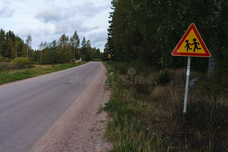 School Children Warning Sign in Finland Stock Image - Image of sign ...