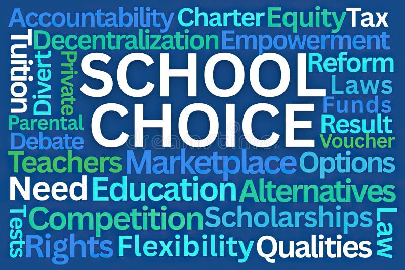 School Choice Word Cloud on Blue Background Stock Illustration ...