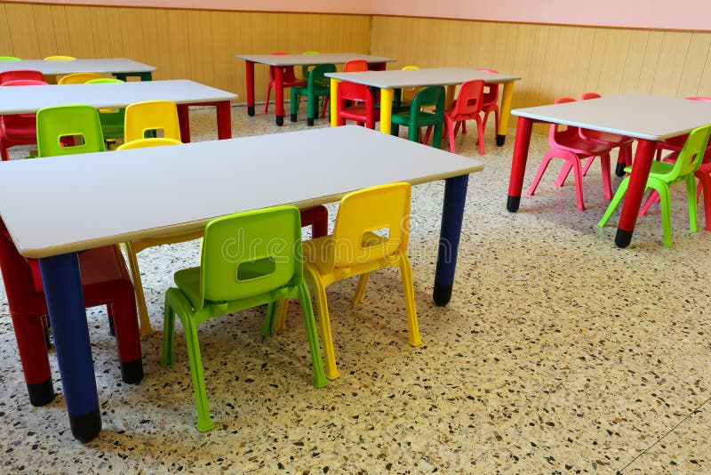 School Class with Empty Desks without Children because of the Ep Stock ...