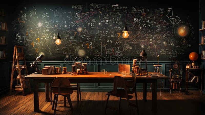 A School Class Room with Table and Chairs Having Mathematics Work ...