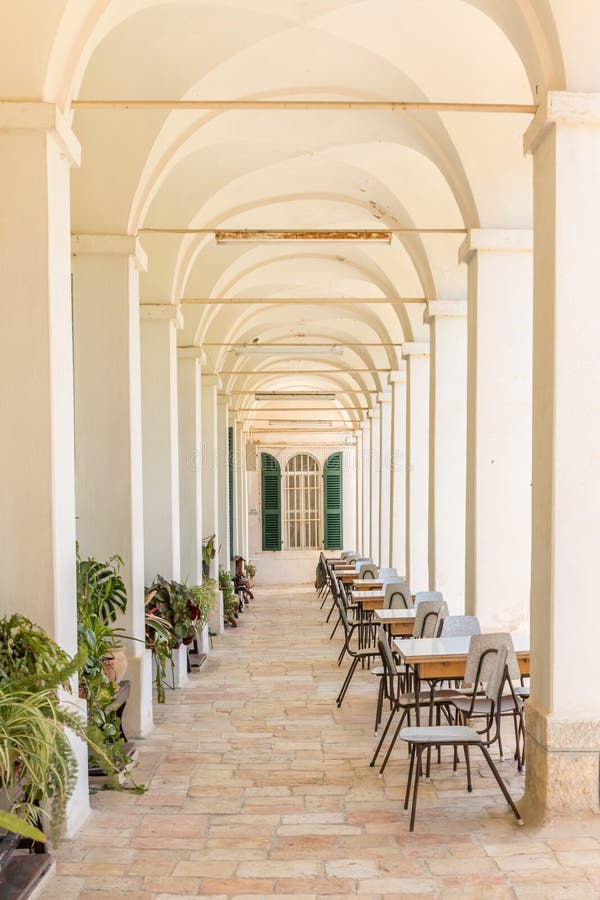 School Class, Tables and Chairs Outside in a Monastery Stock Image ...