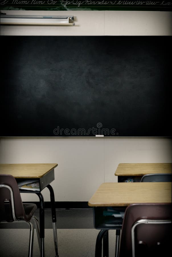 School Classroom with a Blank Blackboard Stock Image - Image of ...