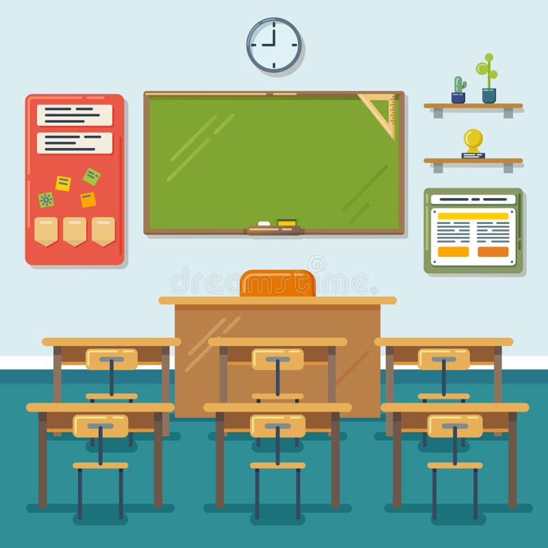 School Classroom With Chalkboard And Desks Class For Education