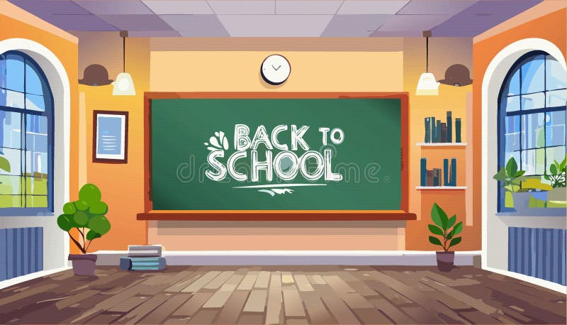 School Classroom with Chalkboard on Text Back To School. Vector ...