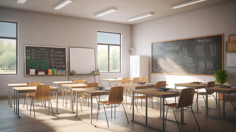 School Classroom with School Desks and Blackboard. Generative Ai Stock ...