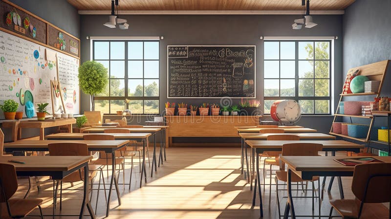 School Classroom with School Desks and Blackboard. Generative Ai Stock ...