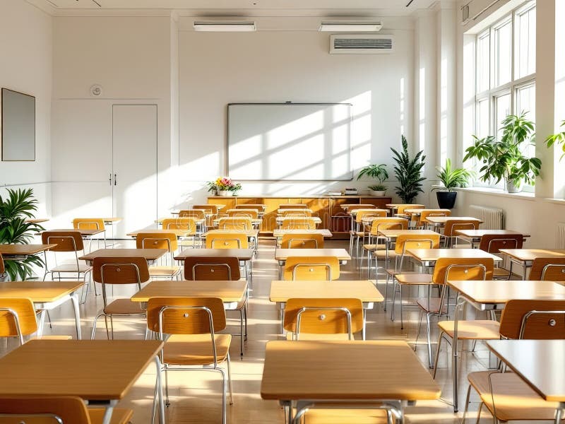 A School Classroom with School Desks and a Blackboard in a Secondary ...