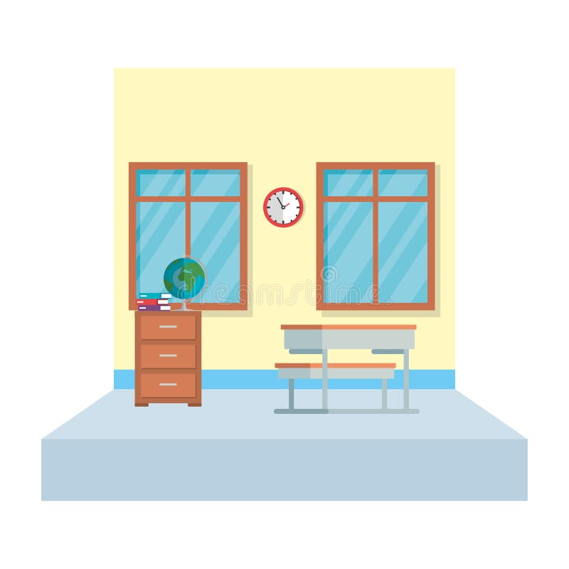 School Classroom with with Drawer and World Map Stock Illustration ...