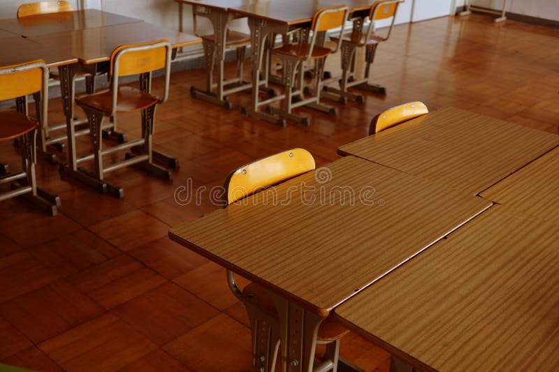 School Classroom with Empty Chairs and Desks Stock Image - Image of ...