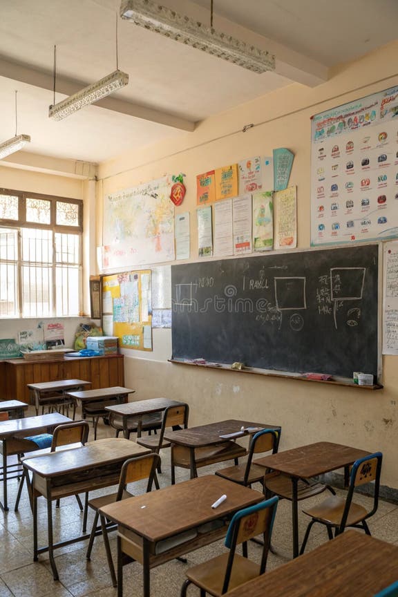 School Classroom with Blackboard Stock Illustration - Illustration of ...