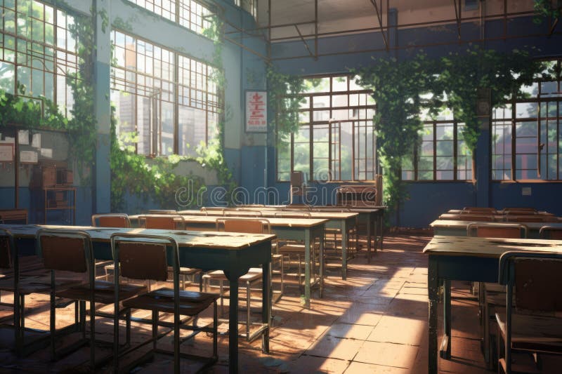 School Classroom in Garden Anime Visual Novel Game. Generate Ai Stock ...