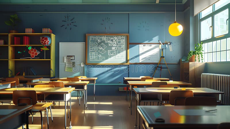 School Classroom Interior. 3D Rendering Concept for Education and ...