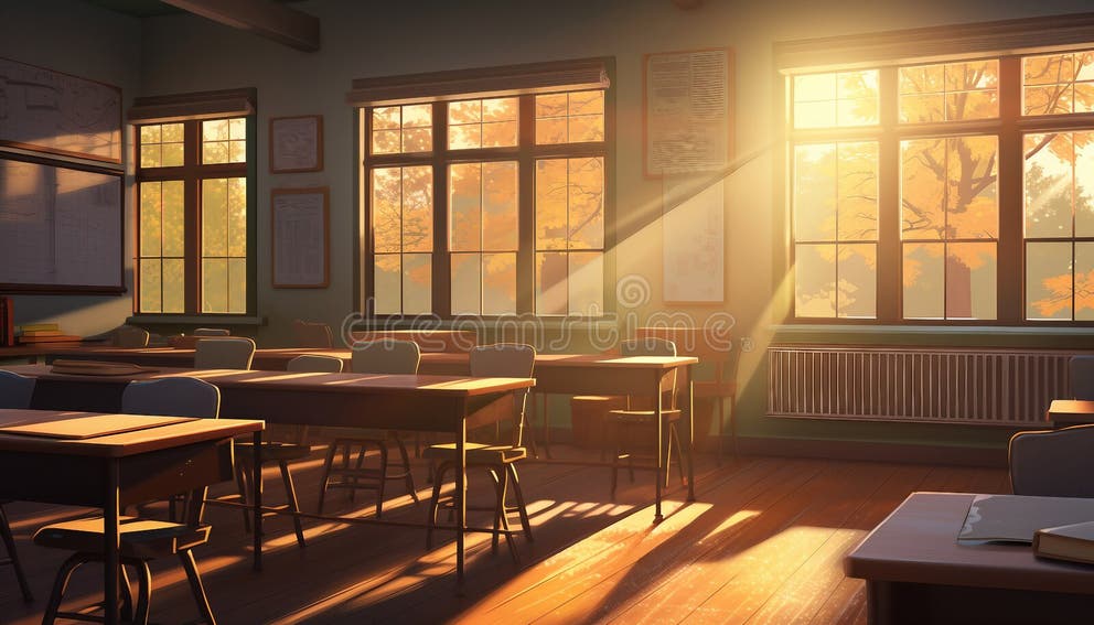 School Classroom at Sunset. AI Generative Stock Illustration ...