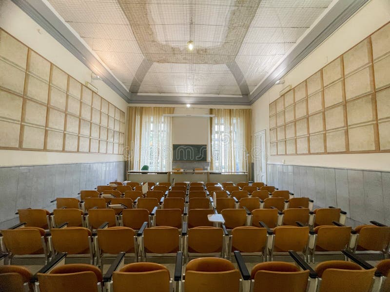 School Classroom of a University with Empty Wooden Desks Stock Image ...