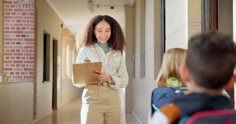 School, Clipboard for Attendance and a Teacher with Students for a Head ...