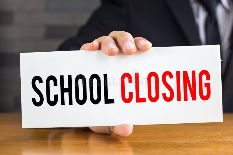 School Closing, Message on White Card and Hold by Stock Photo - Image ...