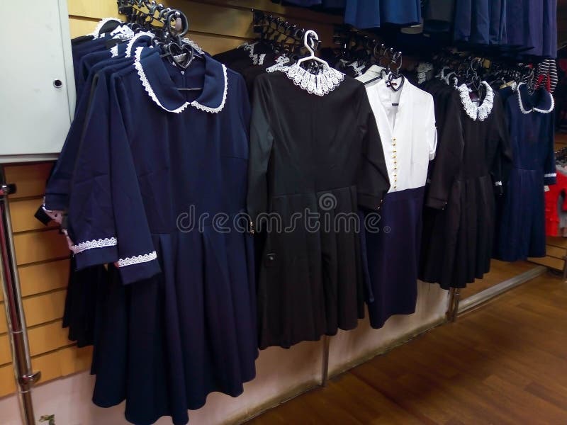 School Clothes for Girls on a Hanger in the Store Stock Photo - Image ...