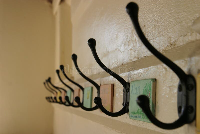 School Coat Hooks (selective Focus) Stock Photo - Image of orderly ...