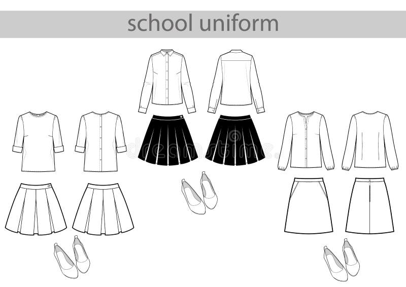 School or College Uniforms. Kids Clothes Vector Set Stock Illustration ...