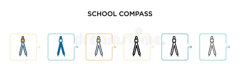 School Compass Vector Icon in 6 Different Modern Styles. Black, Two ...