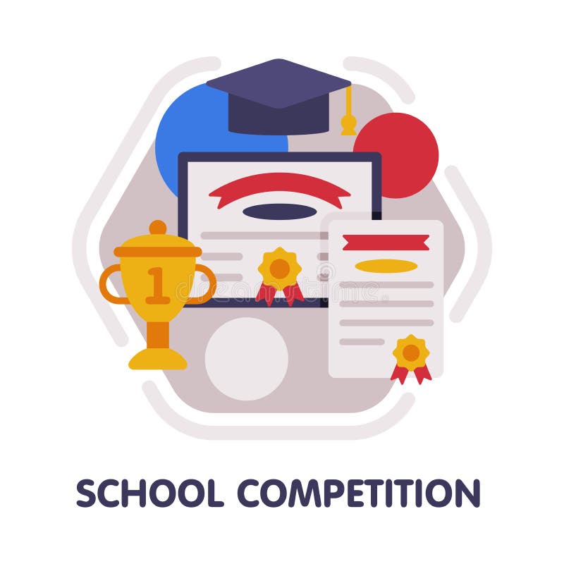 School Competition. Champion Cup with Books. Success Education Concept ...