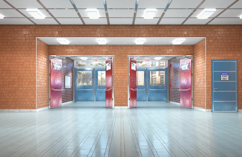 School Corridor Interior Exit Stock Photo - Image of locker, lock ...