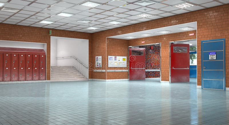 School Corridor Interior Exit Stock Image - Image of university ...