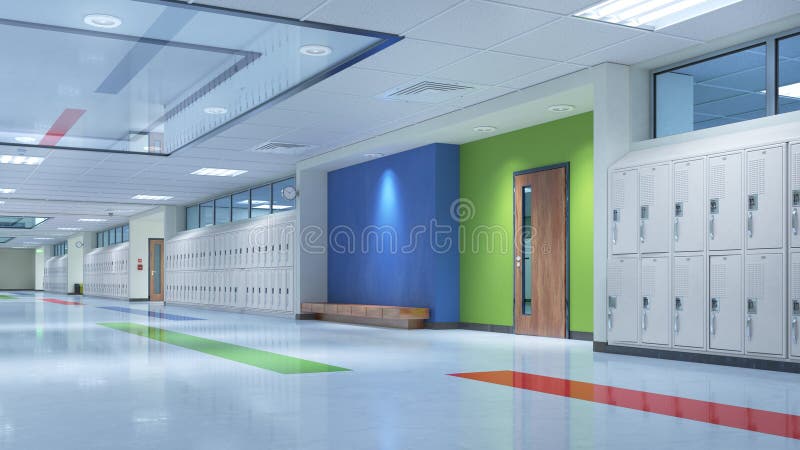 School Corridor with Lockers Stock Image - Image of lock, door: 196855575