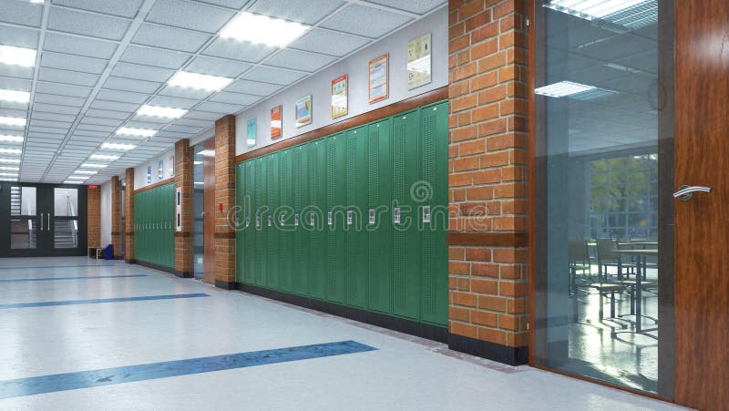 School Corridor with Lockers. Stock Photo - Image of door, college ...