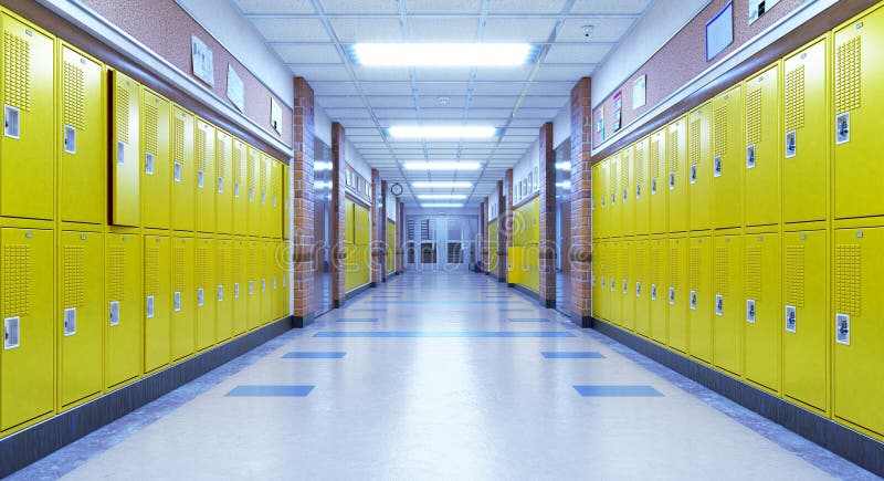 School Corridor with Lockers. Stock Photo - Image of room, security ...