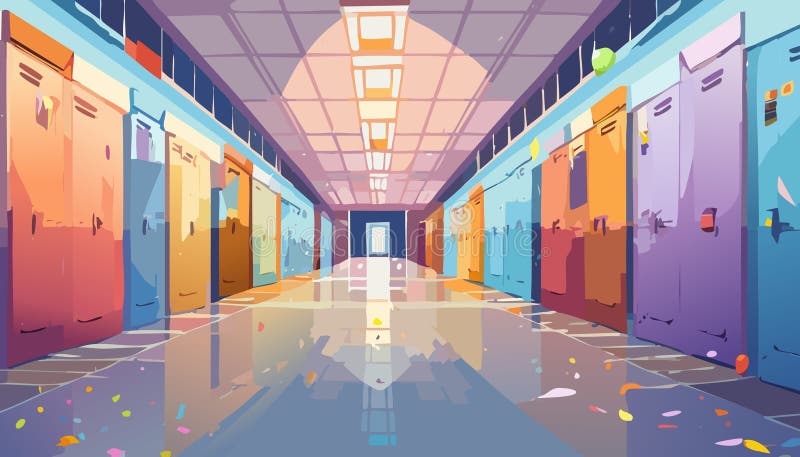 School Corridor with Lockers. Vector Illustration in Flat Cartoon Style ...