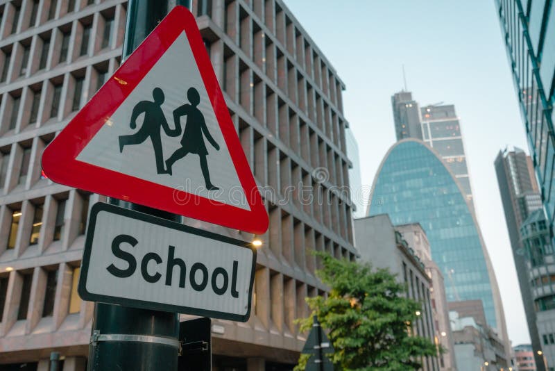School Crossing Sign in a City Stock Image - Image of infrastructure ...