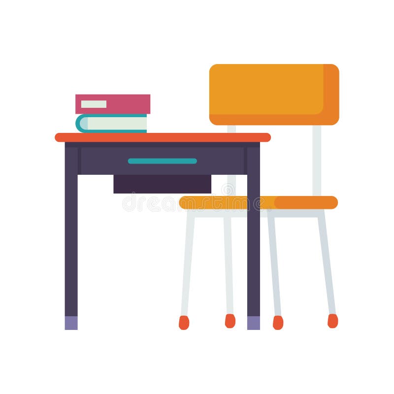 School Desk with Books and Chair Stock Vector - Illustration of ...
