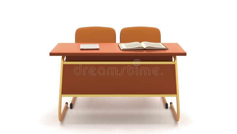 Top View of a School Desk and Chairs Isolated on White Background. 3D ...
