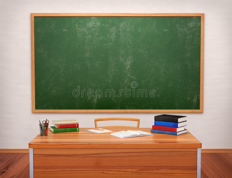 School Desk and Classboard. 3d Illustration Stock Illustration ...