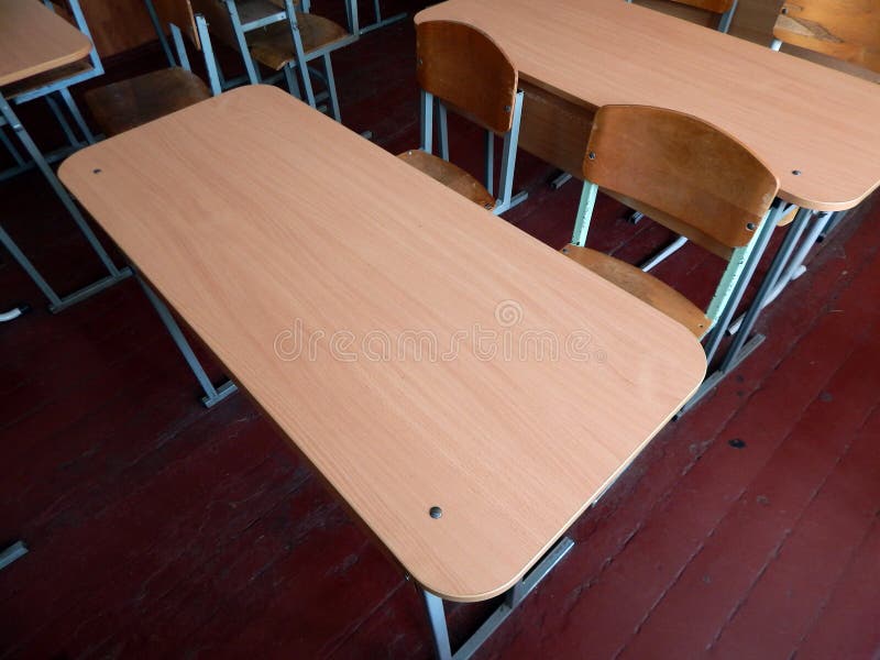 School Desks in the Classroom Stock Photo - Image of desk, university ...