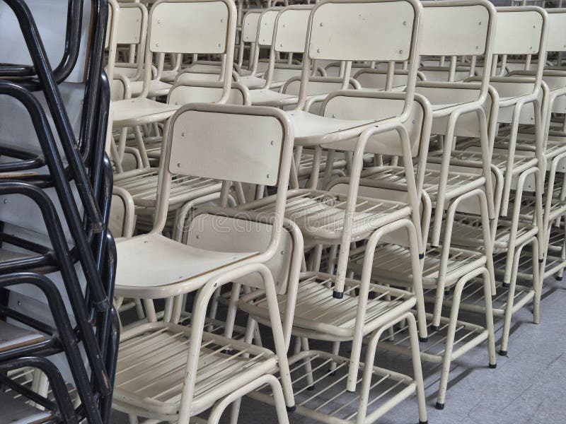 School Desks Stacked in a Shed Stock Photo - Image of class, seaters ...