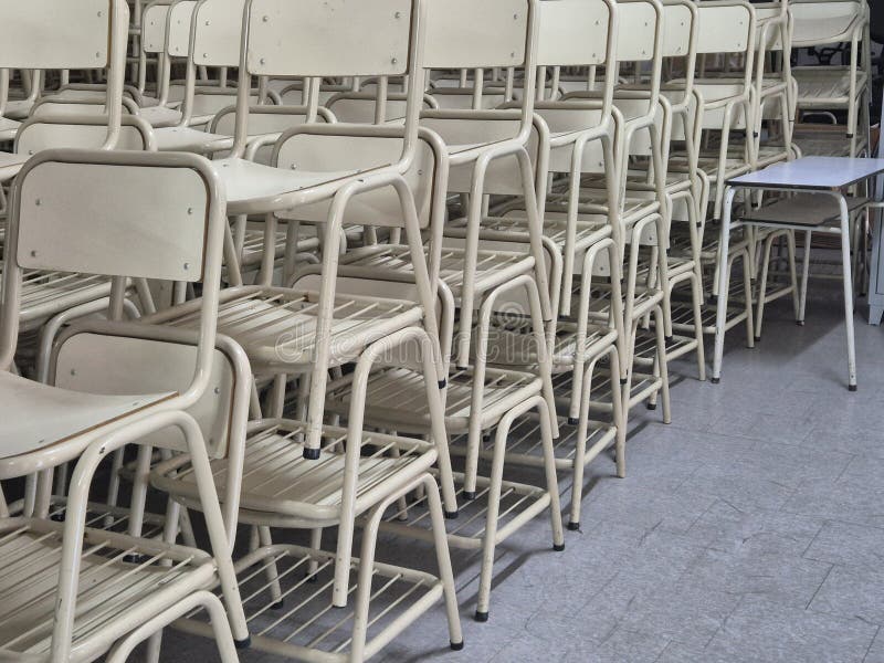 School Desks Stacked in a Shed Stock Image - Image of desk, study ...