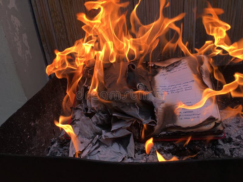 Diary with daily Hand Written Note Burning in Fire Flame Stock Photo ...