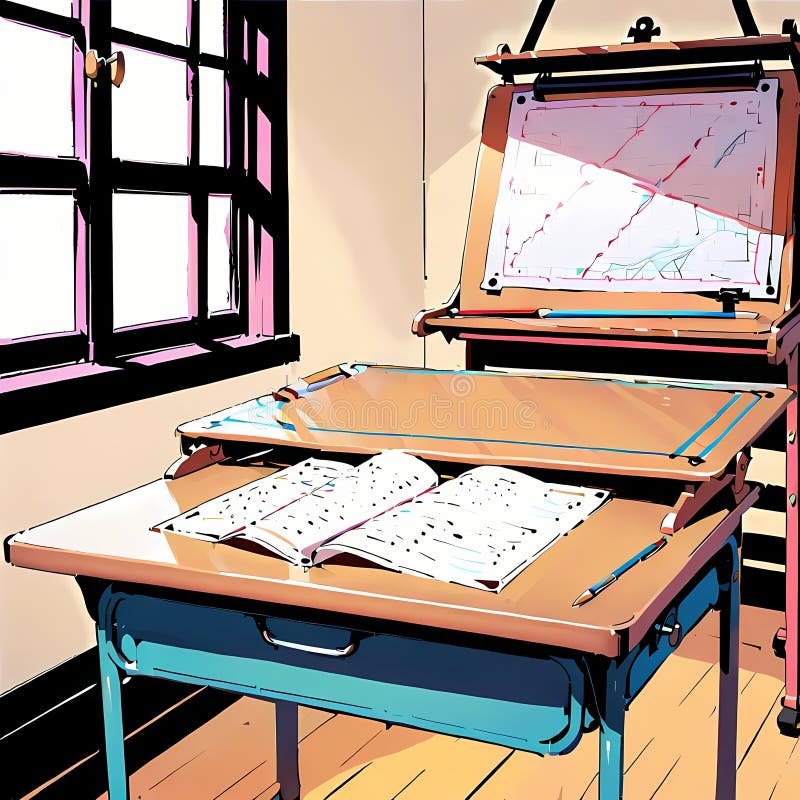 School Drafting Table Education Tool Cartoon Square Illustration ...