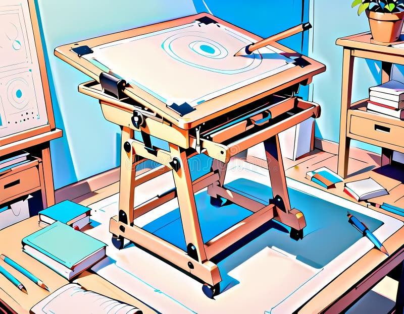 School Drafting Table Education Tool Cartoon Square Illustration ...