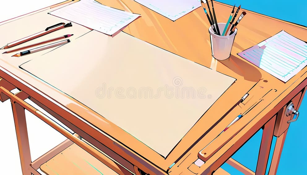 School Drafting Table Education Tool Cartoon Square Illustration ...