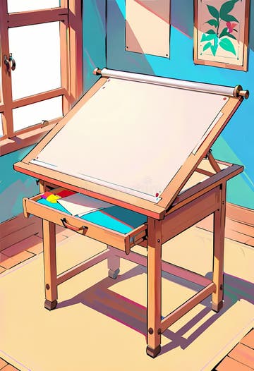 School Drafting Table Education Tool Cartoon Square Illustration ...
