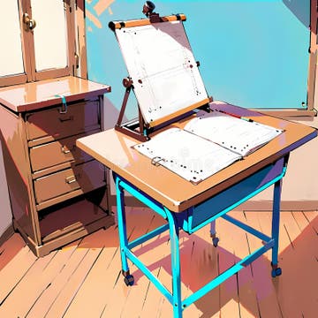 School Drafting Table Education Tool Cartoon Square Illustration ...