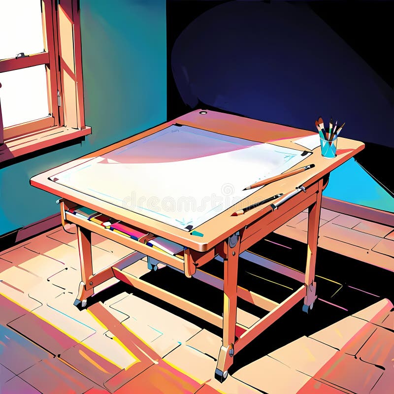 School Drafting Table Education Tool Cartoon Square Illustration ...