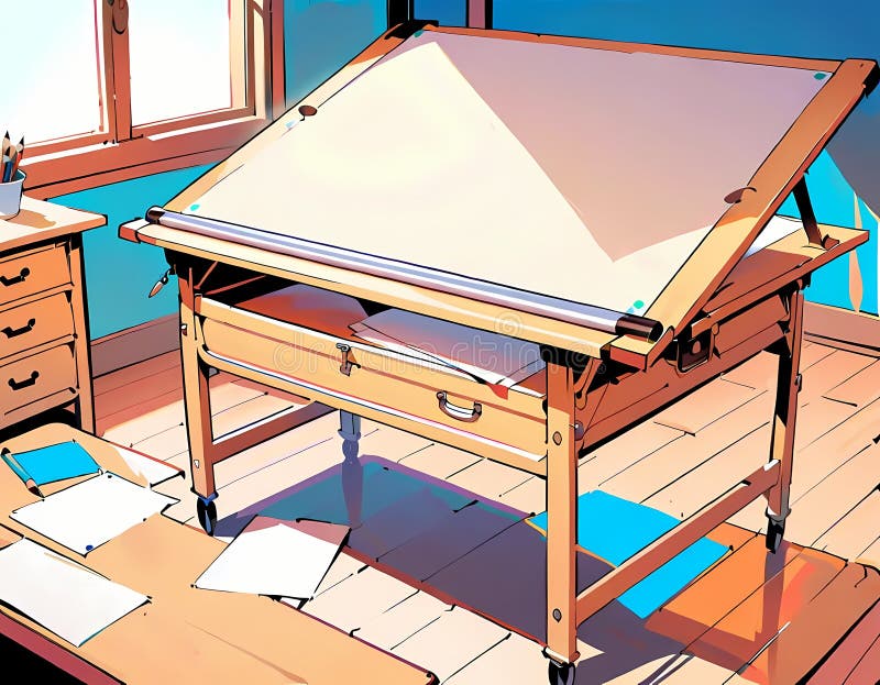 School Drafting Table Education Tool Cartoon Square Illustration ...