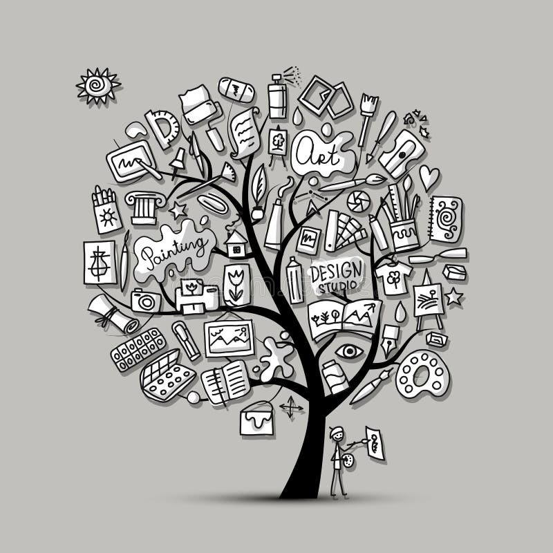 School of Drawing, Art Tree for Your Design Stock Vector - Illustration ...