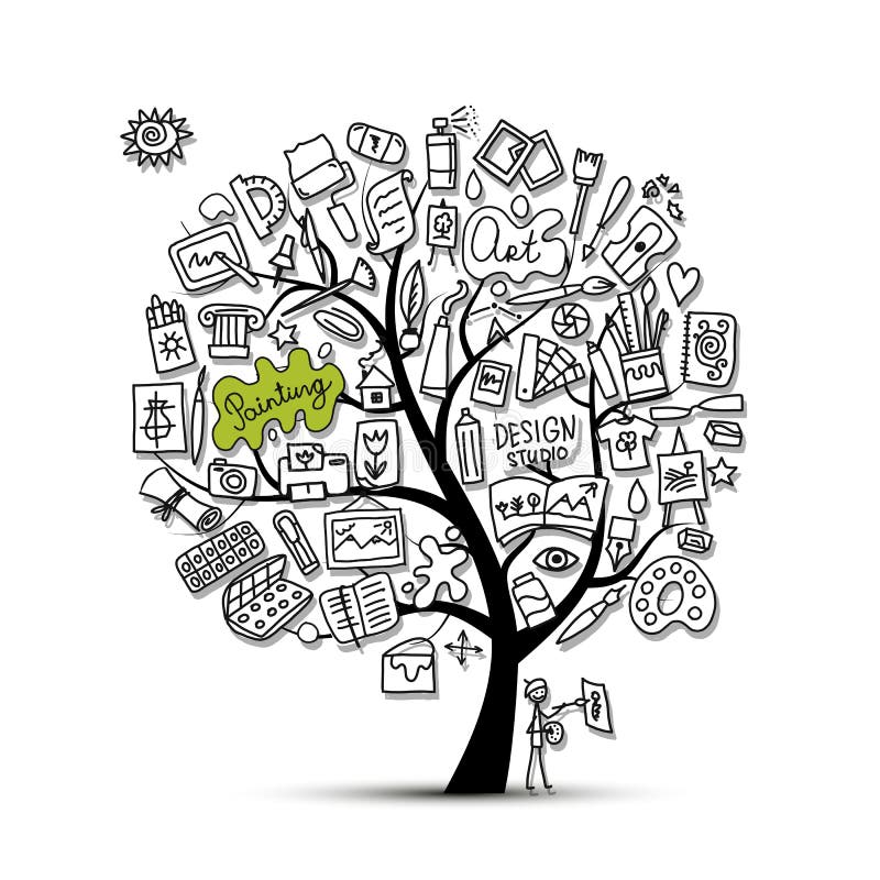 School of Drawing, Art Tree for Your Design Stock Vector - Illustration ...