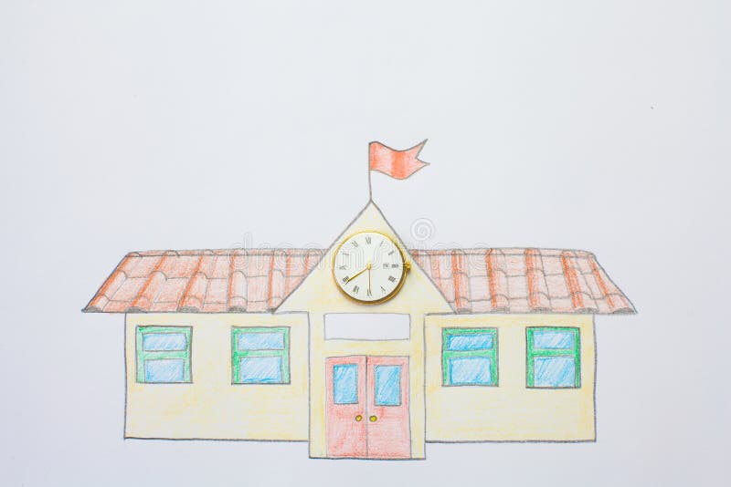 School Drawing with Real Clock Stock Image - Image of paint, childhood ...